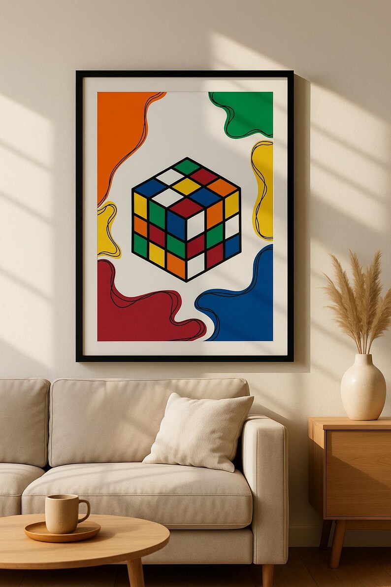Rubik's Cube Poster - Colorful Abstracat Wall Art | Modern Puzzle Print ...