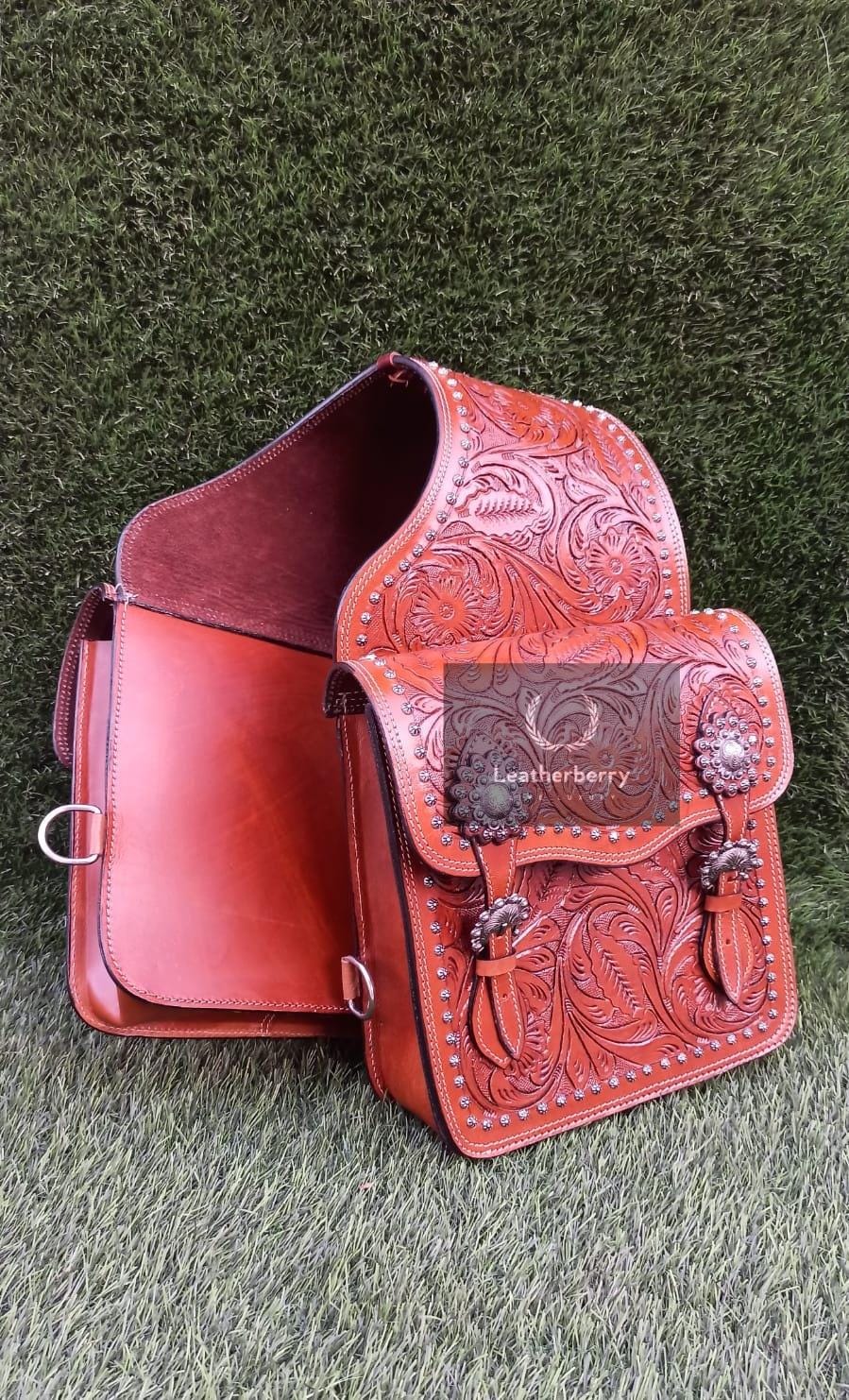 Handmade Western Trail Saddle Bag for Horse Riding, Genuine Leather ...