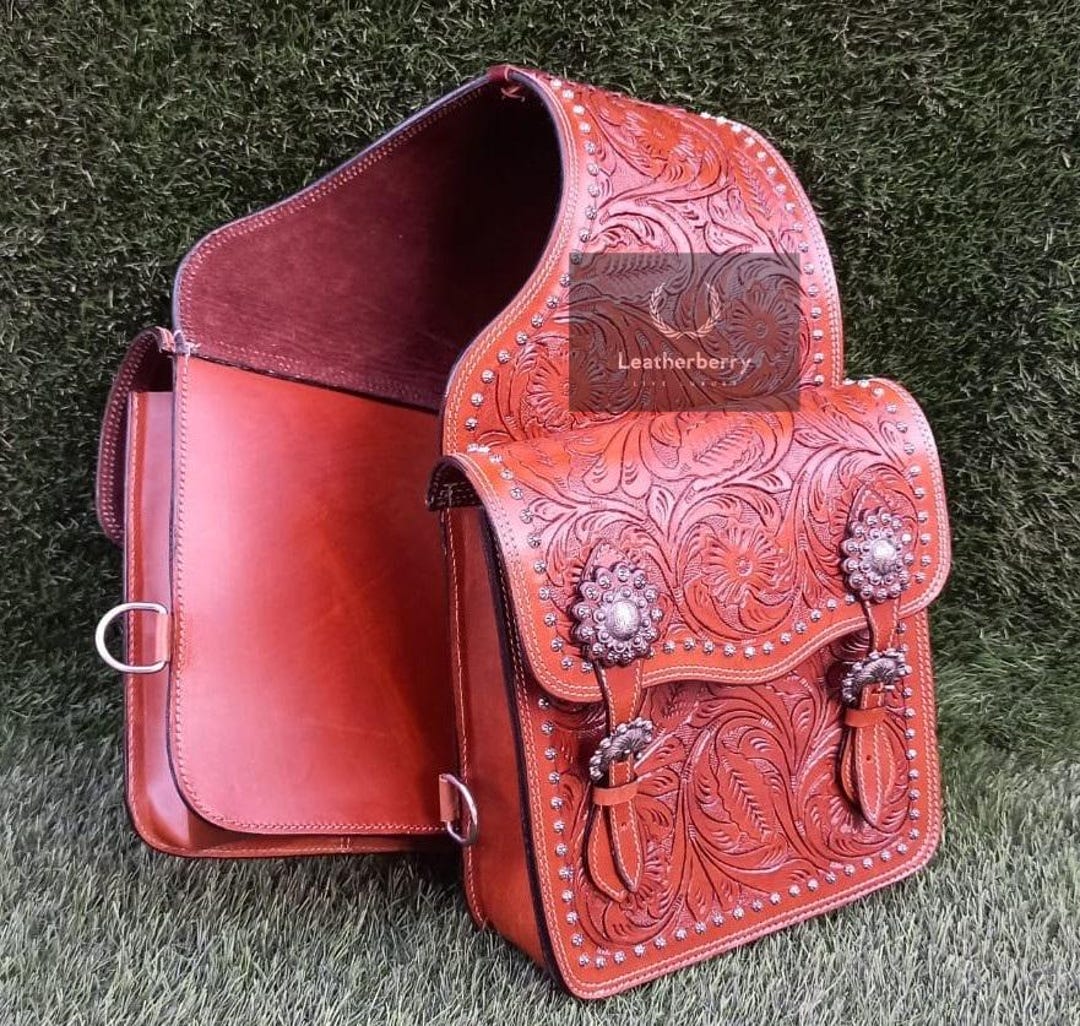 Handmade Western Trail Saddle Bag for Horse Riding, Genuine Leather ...