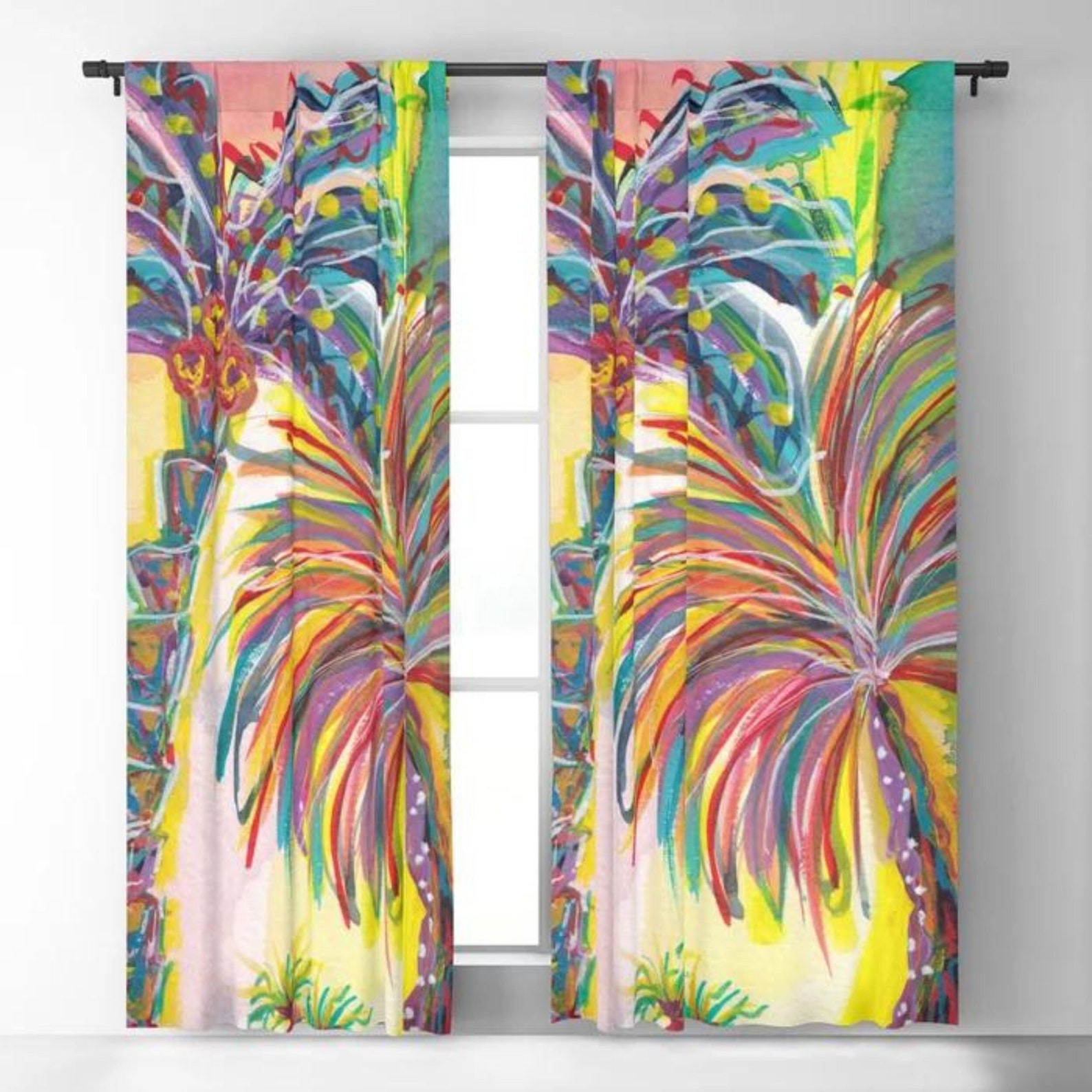 Palm Tree Window Curtains, 50″x84″ Panels, Palm Design Blackout Drapes ...