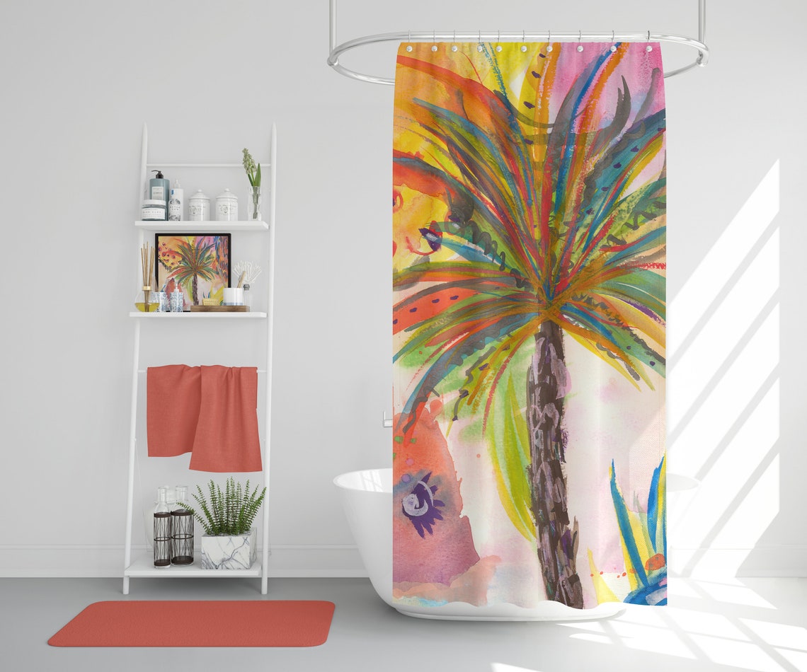 Palm Tree Shower Curtain, Tropical Shower Curtain, Florida Palm Shower ...