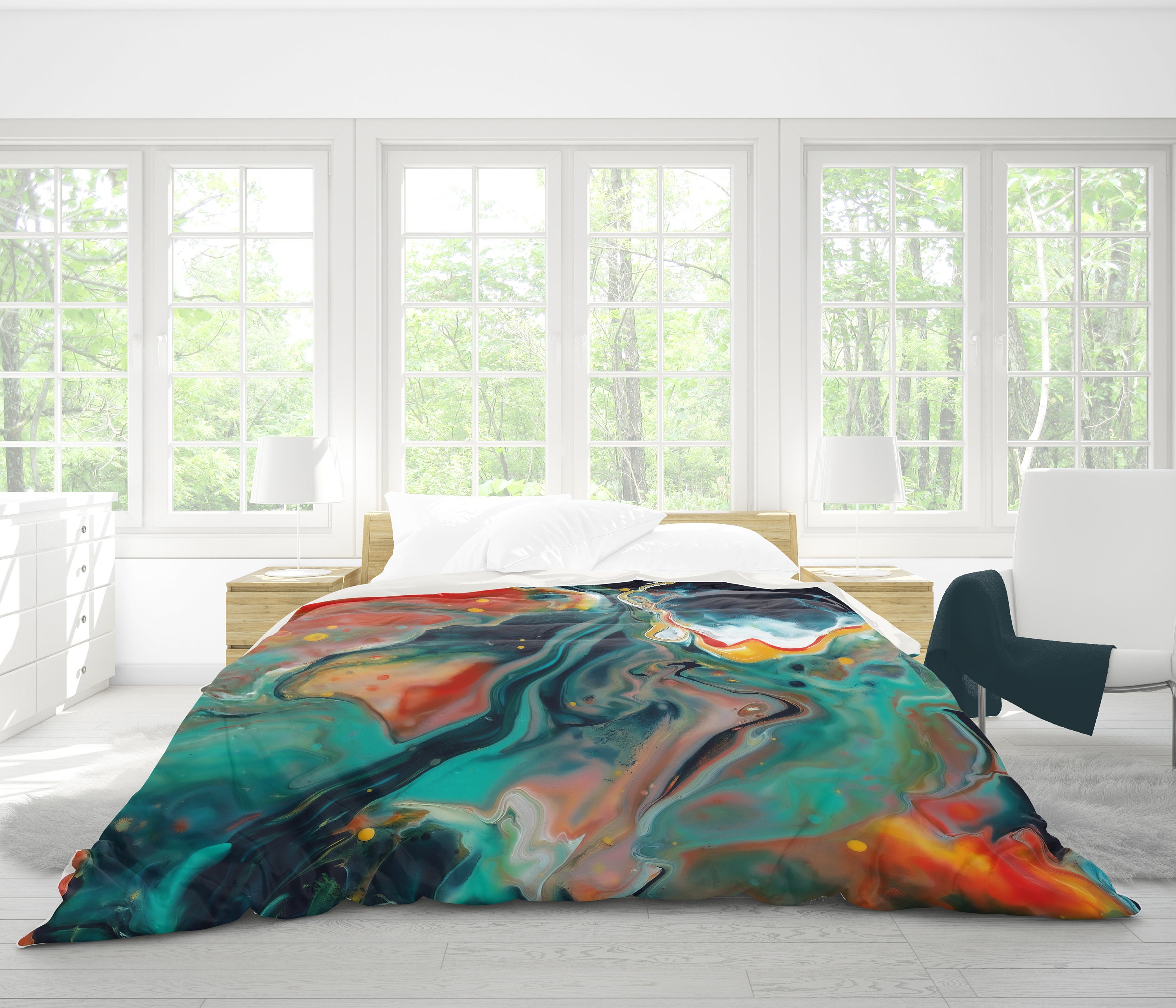 Abstract Art Duvet Cover, Marble Duvet Cover, Colorful Abstract King ...