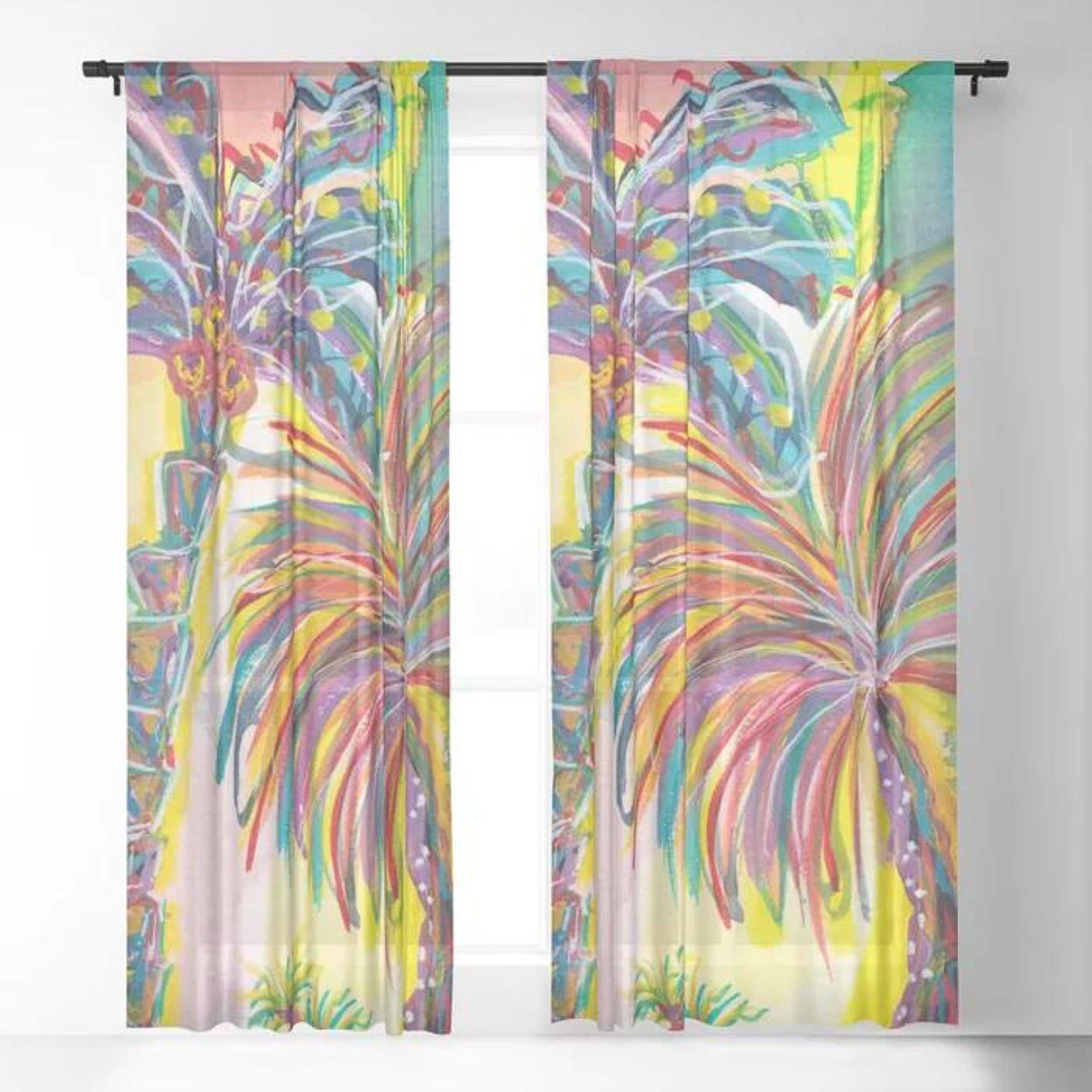 Palm Tree Window Curtains, 50″x84″ Panels, Palm Design Blackout Drapes ...