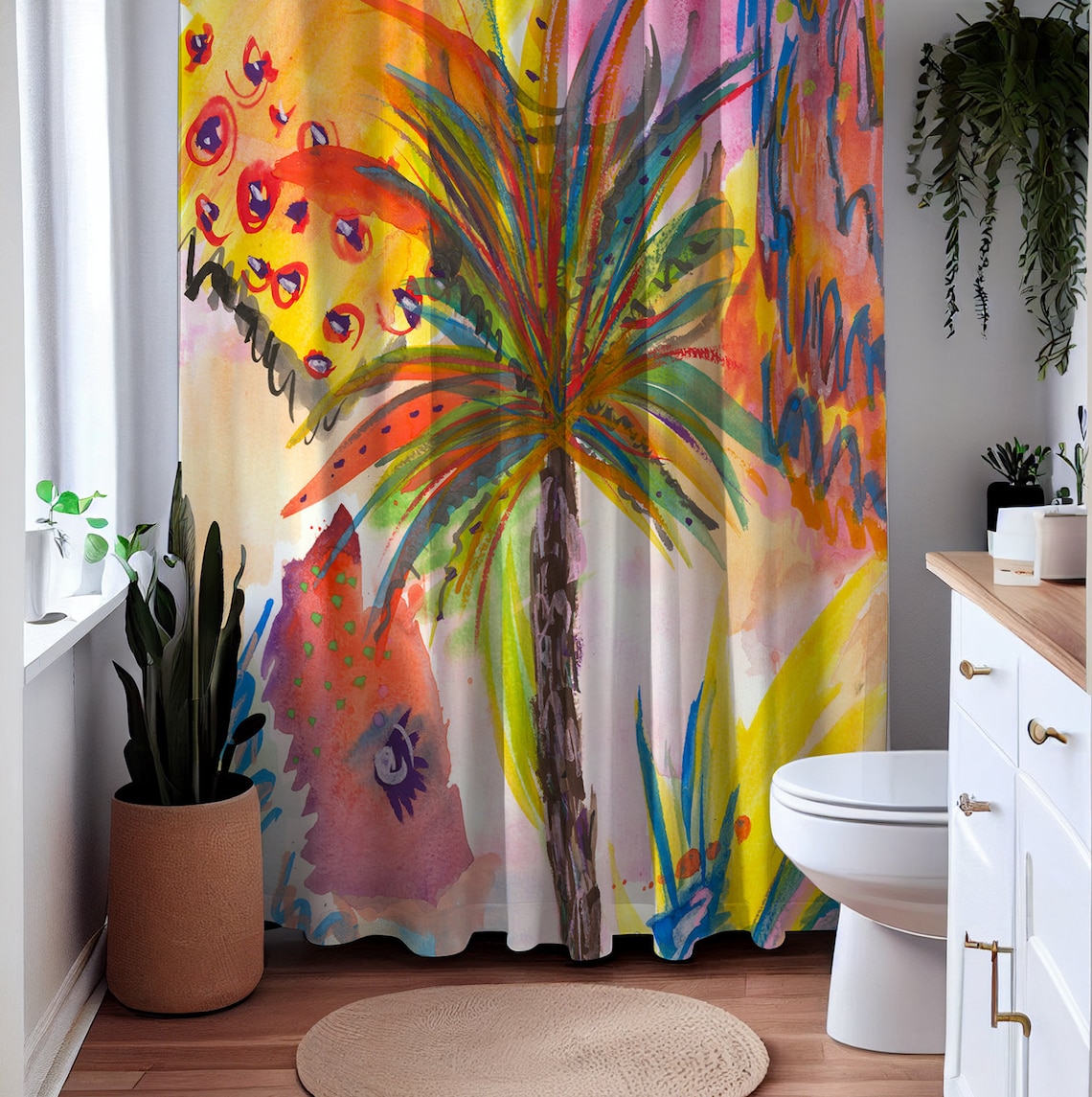Palm Tree Shower Curtain, Tropical Shower Curtain, Florida Palm Shower ...