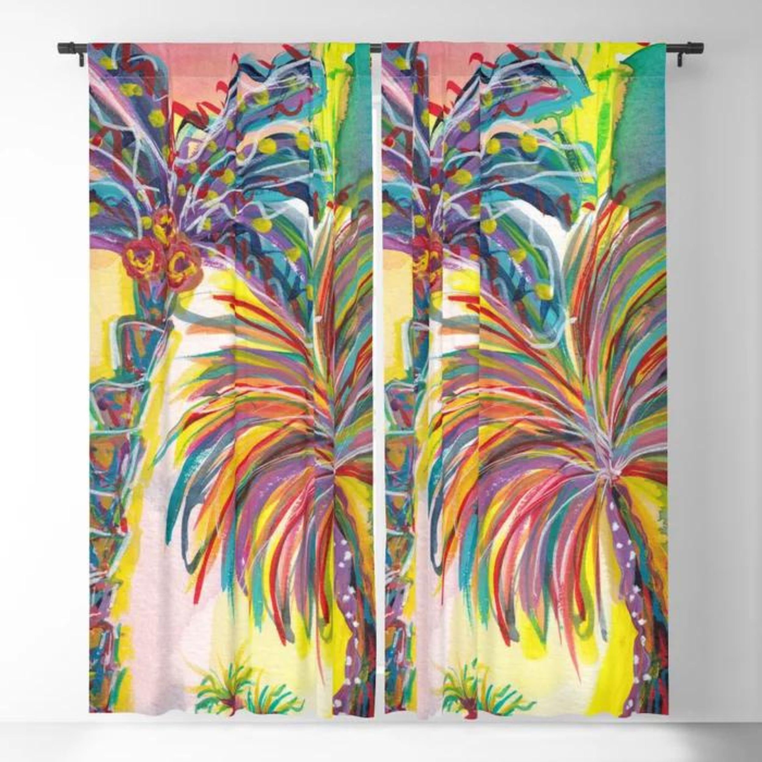 Palm Tree Window Curtains, 50″x84″ Panels, Palm Design Blackout Drapes ...