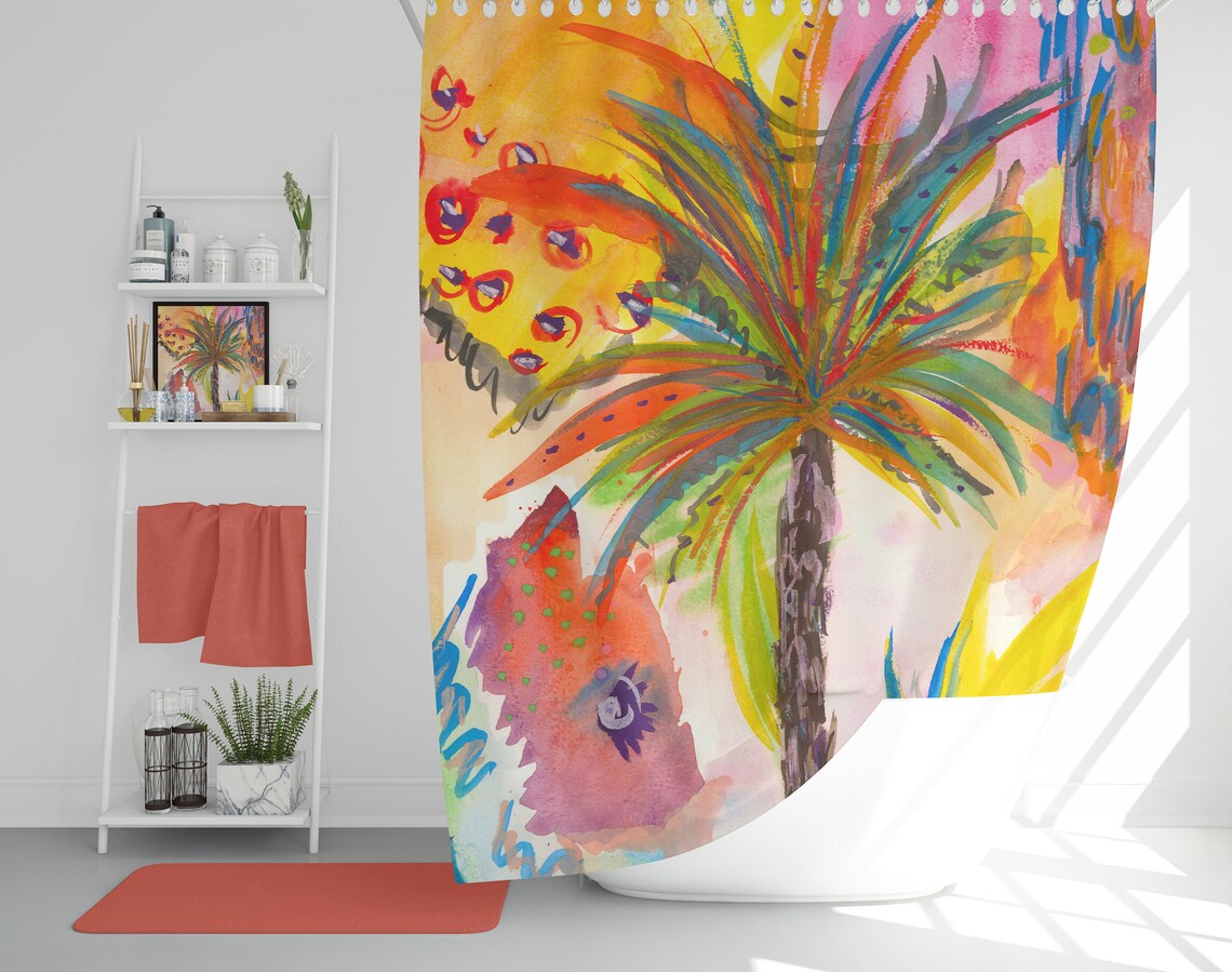 Palm Tree Shower Curtain, Tropical Shower Curtain, Florida Palm Shower ...