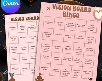 2024 Vision Board Bingo Template, Personal Goals Bingo Game, Aesthetic ...