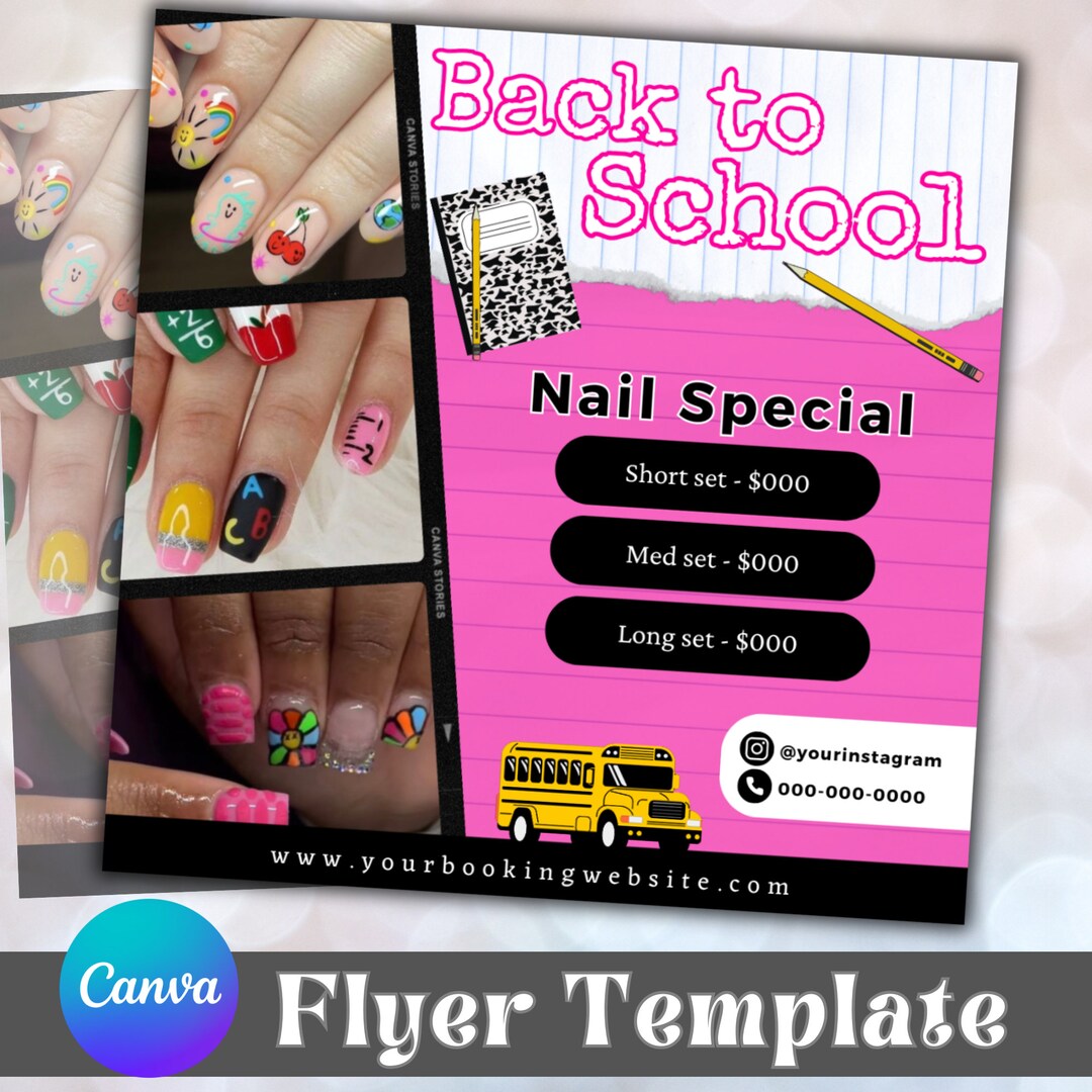 Back to School Nails Flyer, Nail Tech DIY Flyer Template, Back to ...
