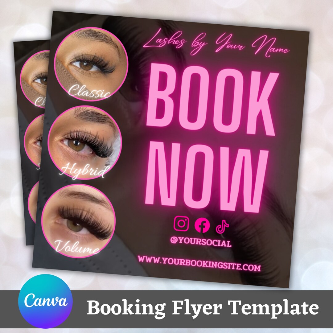 Book Now Lash Tech Flyer Template, Canva Editable Flyer, Lash Artist ...