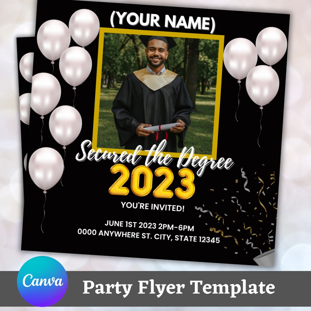Graduation Party Flyer Template, Editable Invite Template, College ...