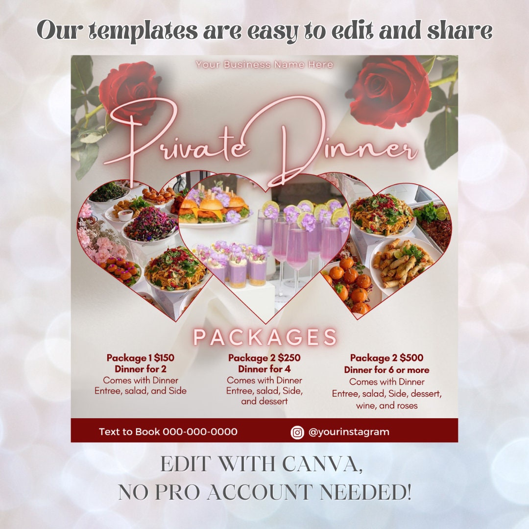 Private Dinner Flyer Template, Dinner Date Flyer Template, Meal Plan ...