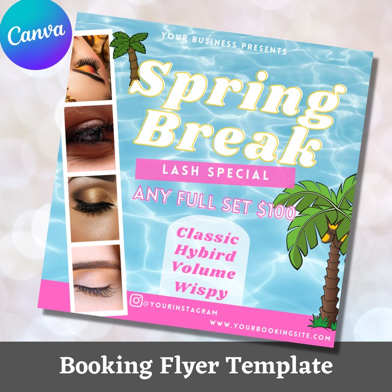 Spring Break Canva Flyer Template Spring Break Lash Flyer - Etsy