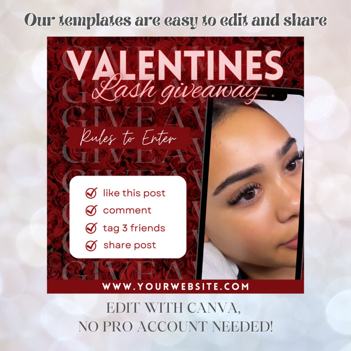 Valentines Lash Giveaway FLYER Template, Valentines Day Giveaway ...