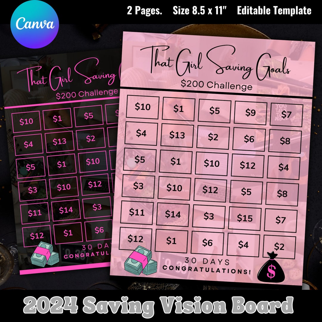 Money Saving Vision Board Template, 2024 Personal Money Saving Goals ...