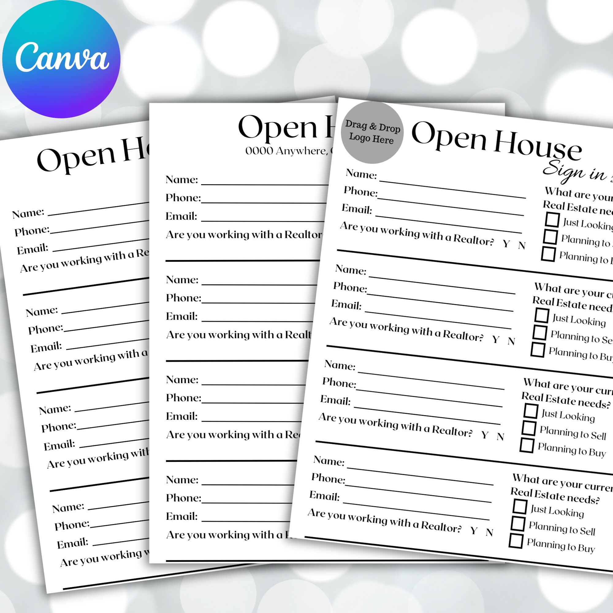 Open House Sign in Sheet Canva Template Set of 3, Editable Real Estate ...
