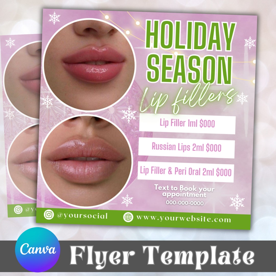Holiday Lip Filler Flyer Template, Pink Christmas Lip Filler Flyer ...