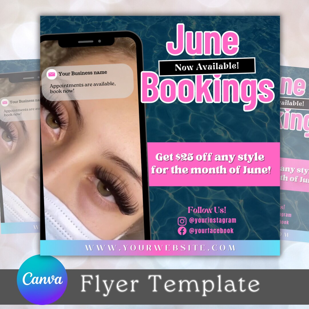 June Booking Flyer Template, June Lash Tech Booking Flyer, June ...