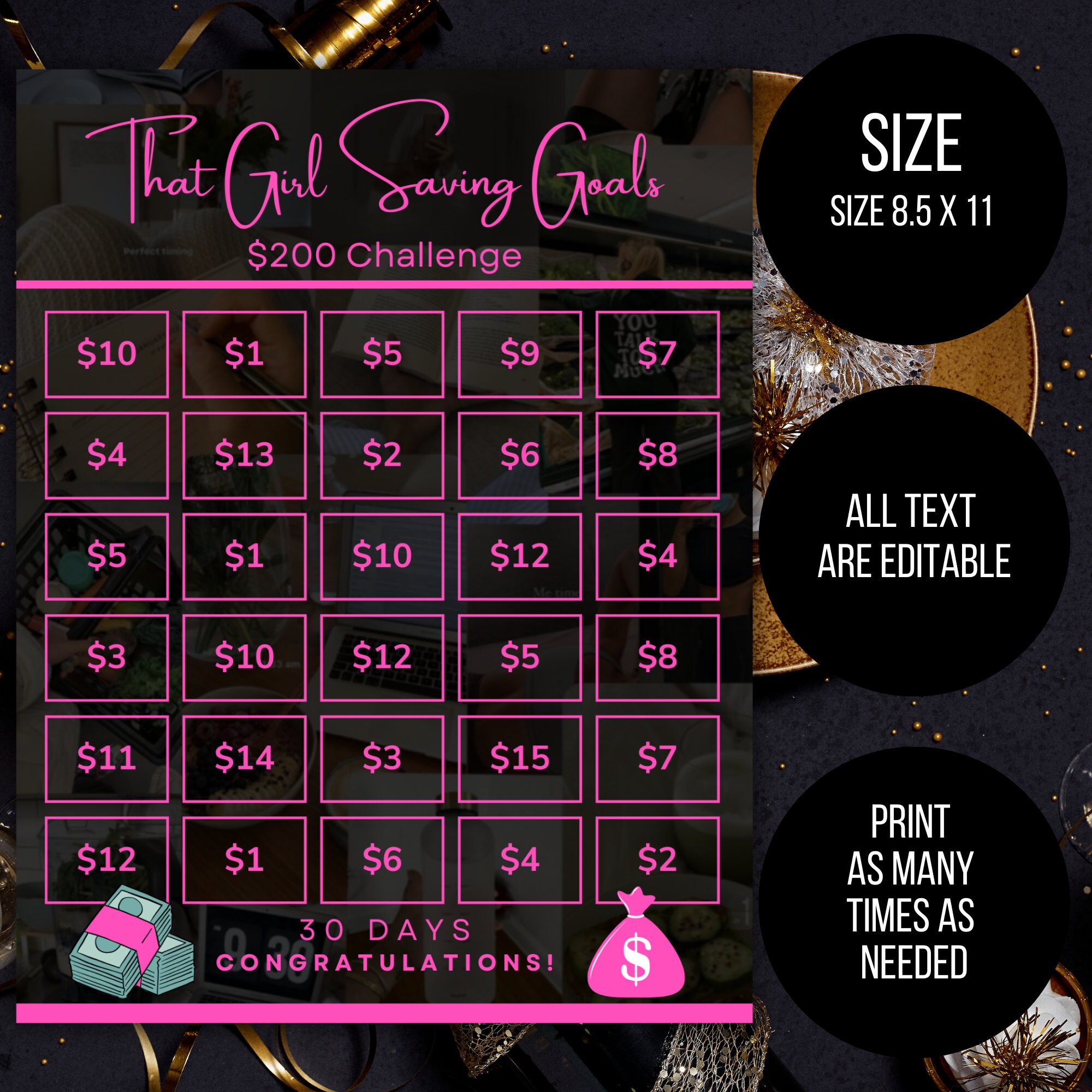 Money Saving Vision Board Template, 2024 Personal Money Saving Goals ...