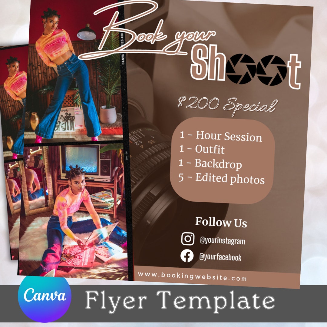Photographer Flyer Template, Canva Editable Template, Photoshoot ...