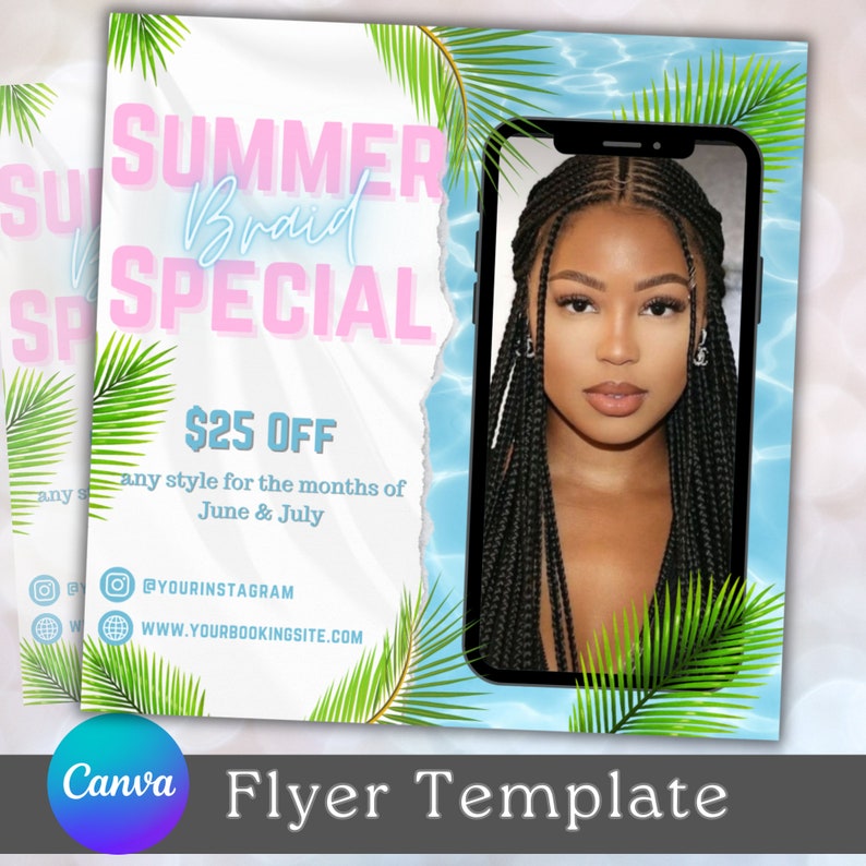 Summer Hair Booking Flyer Template Summer Braids Sale Flyer - Etsy