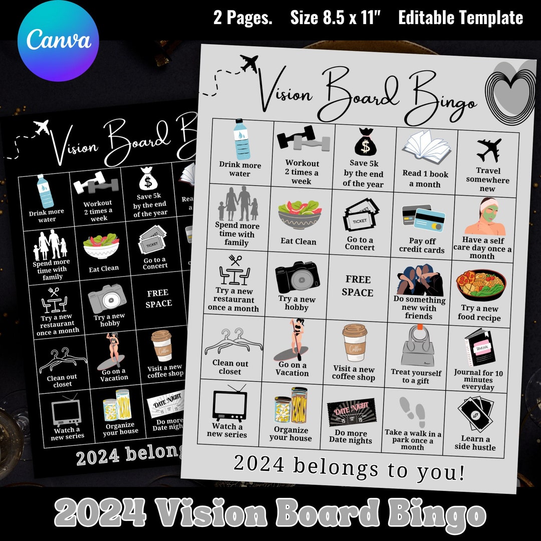 2026 Vision Board Bingo Template, Personal Goals Bingo Game, That Girl ...