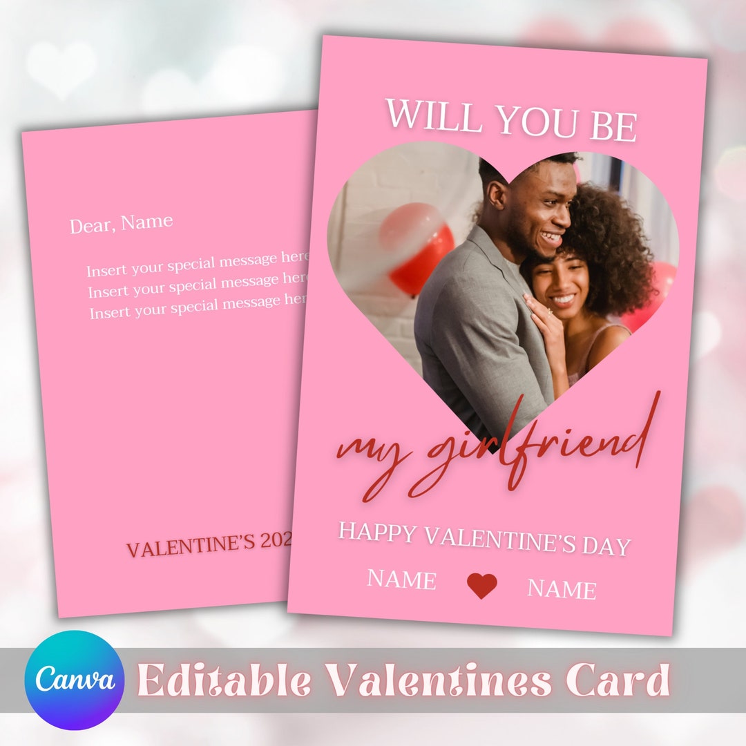 Will You Be My Girlfriend Card Template, Holiday Photo Card, Valentines ...