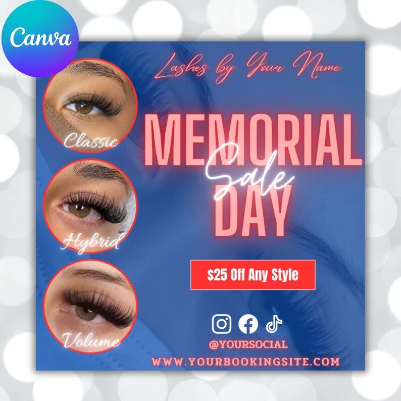 Memorial Day Lash Tech Flyer Template Lash Extension Editable - Etsy