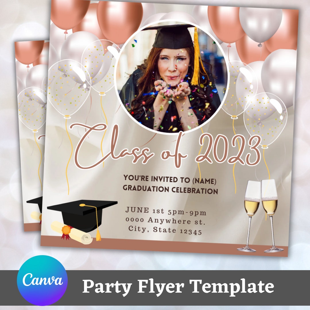 Graduation Party Flyer Template, Editable Template, High School ...