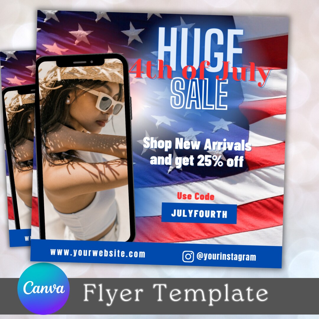 4th of July Sale Flyer, Canva Flyer Template, Editable Online Boutique ...