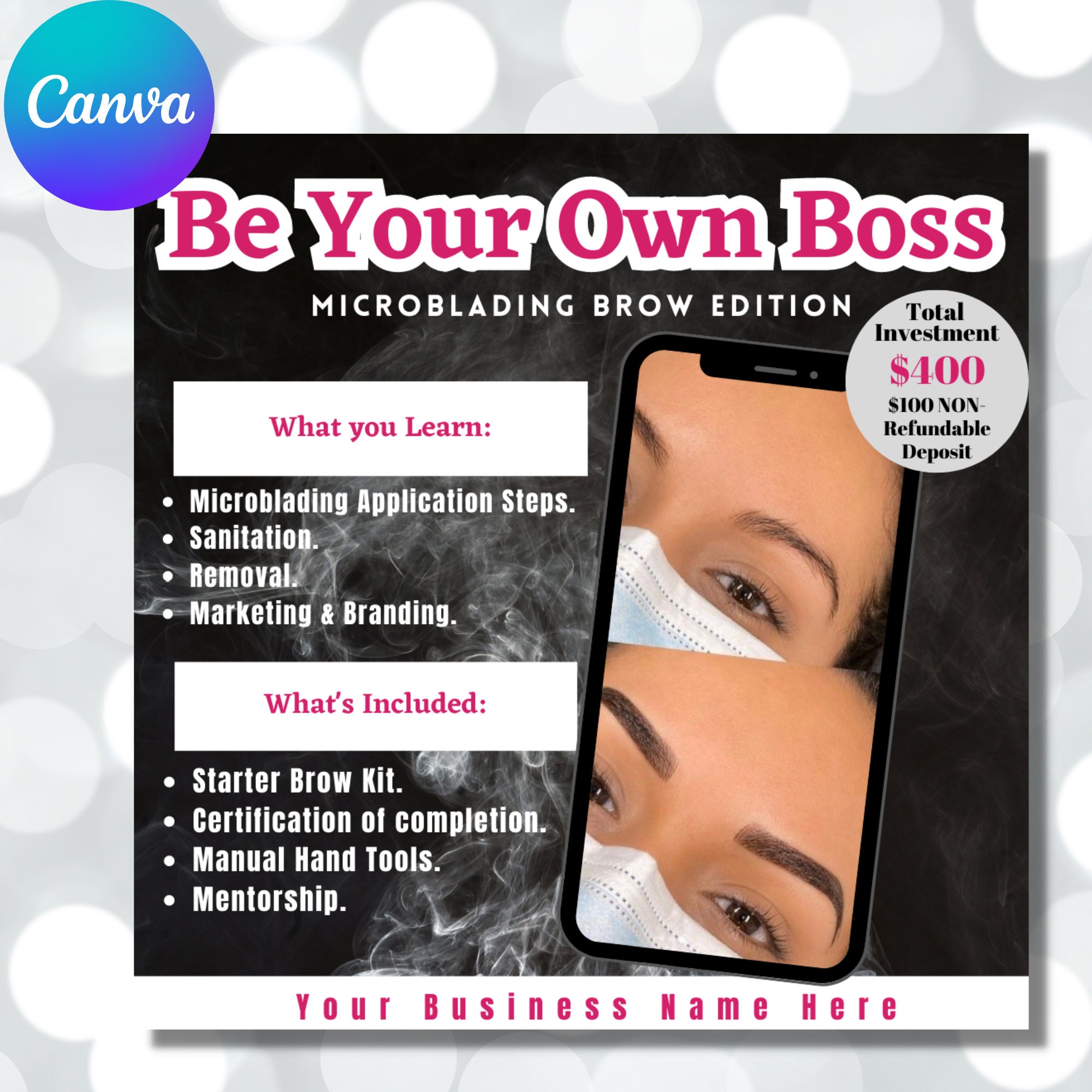 Becoming a Brow Boss Class Flyer, Editable Canva Flyer Template ...