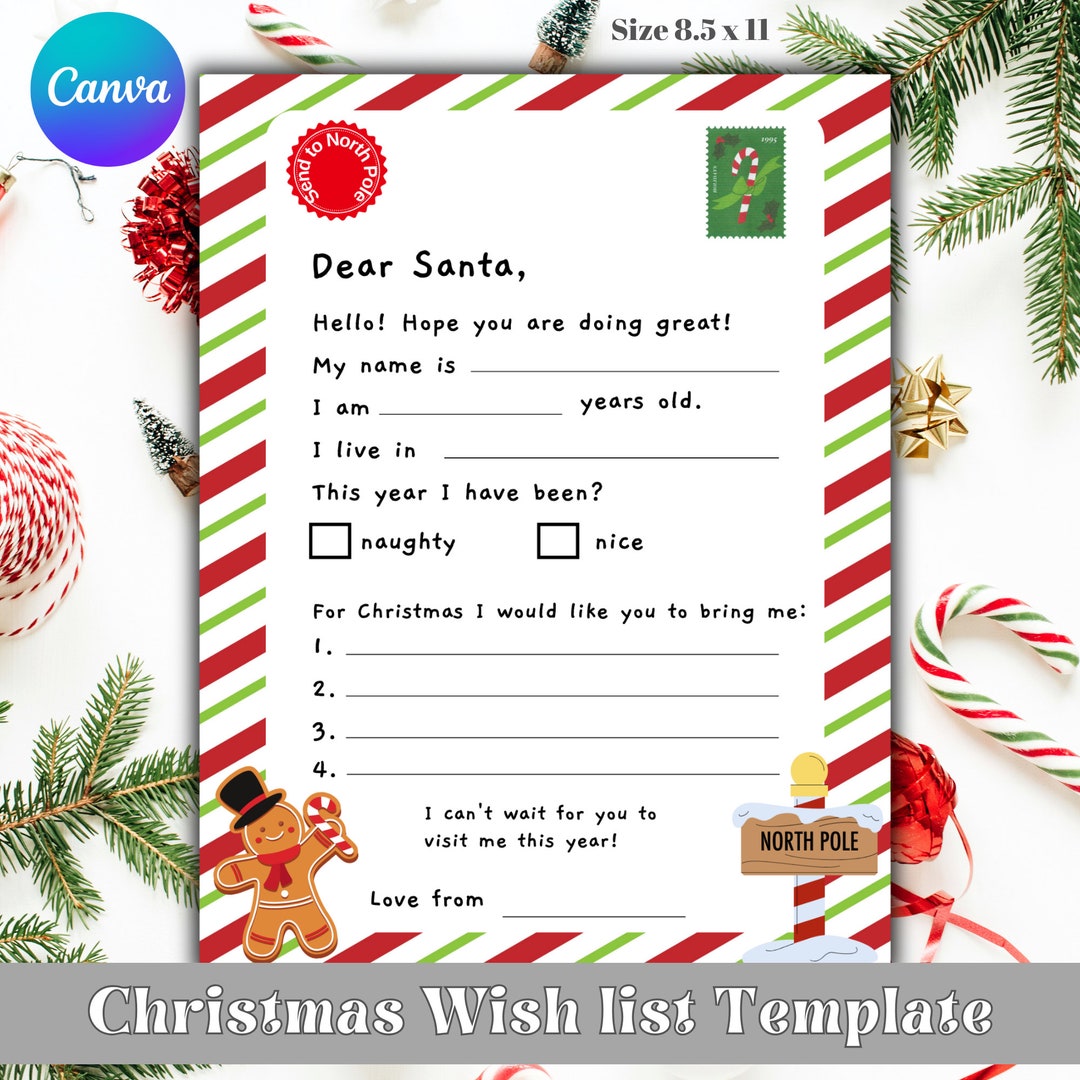 Christmas Wish List for Kids, Editable Template, Dear Santa Letter ...