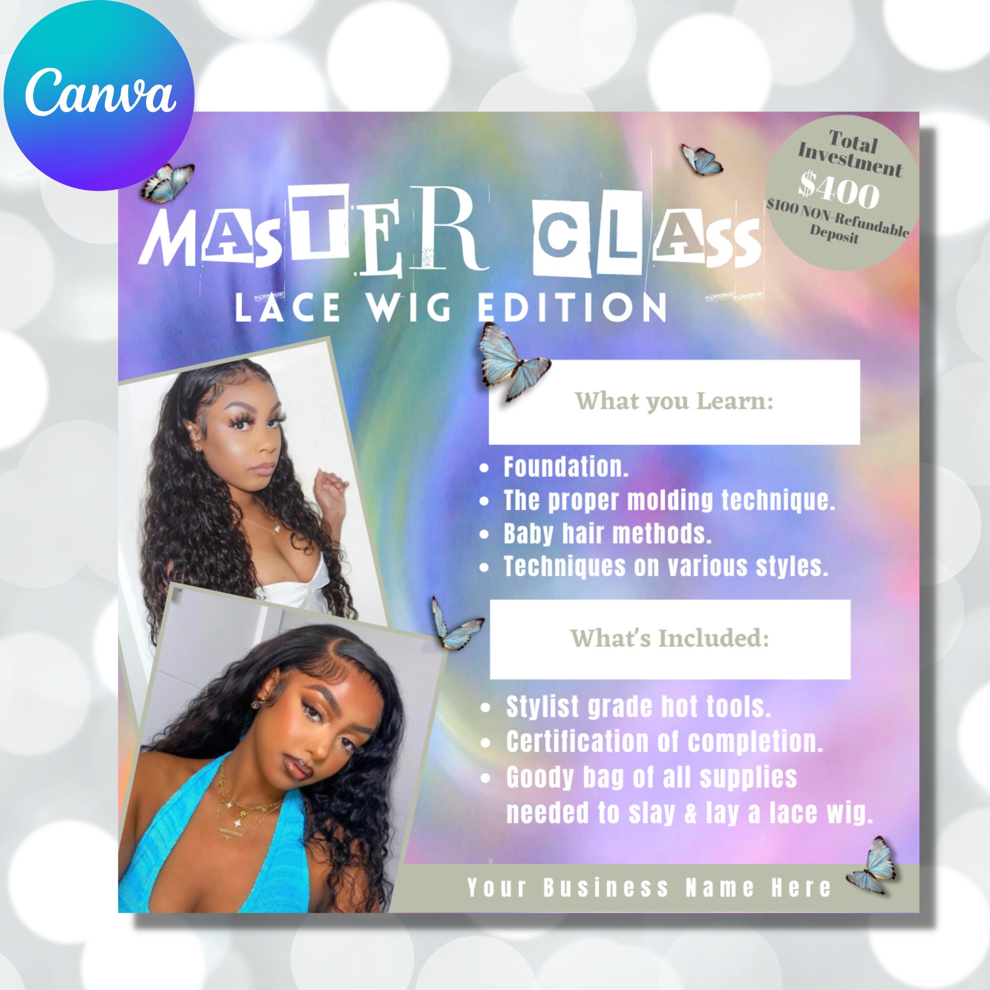 Master Class Flyer Template, Lace Wig Class DIY Flyer, Lace Wig ...