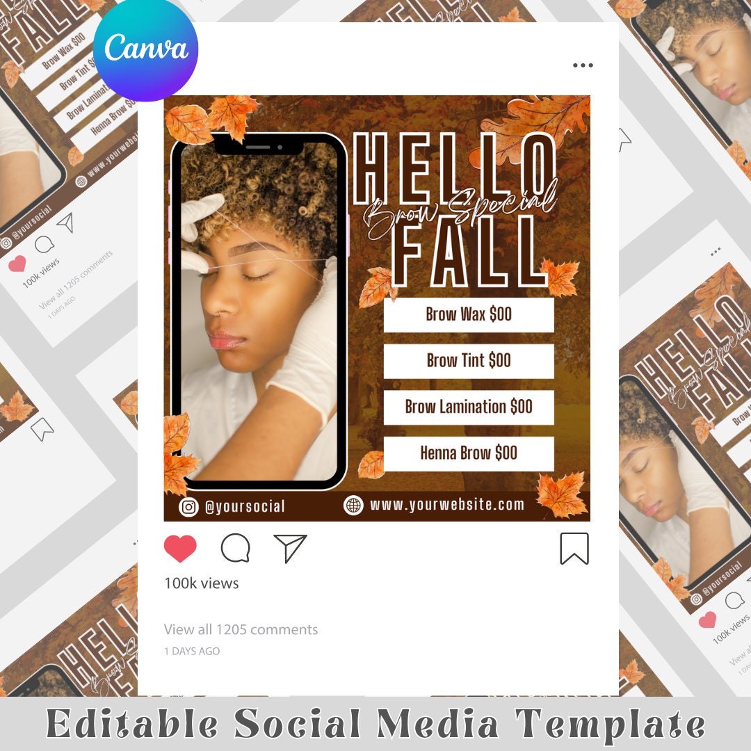 Fall Season Brow Flyer, DIY Instagram Template Design, Brow Wax Flyer ...