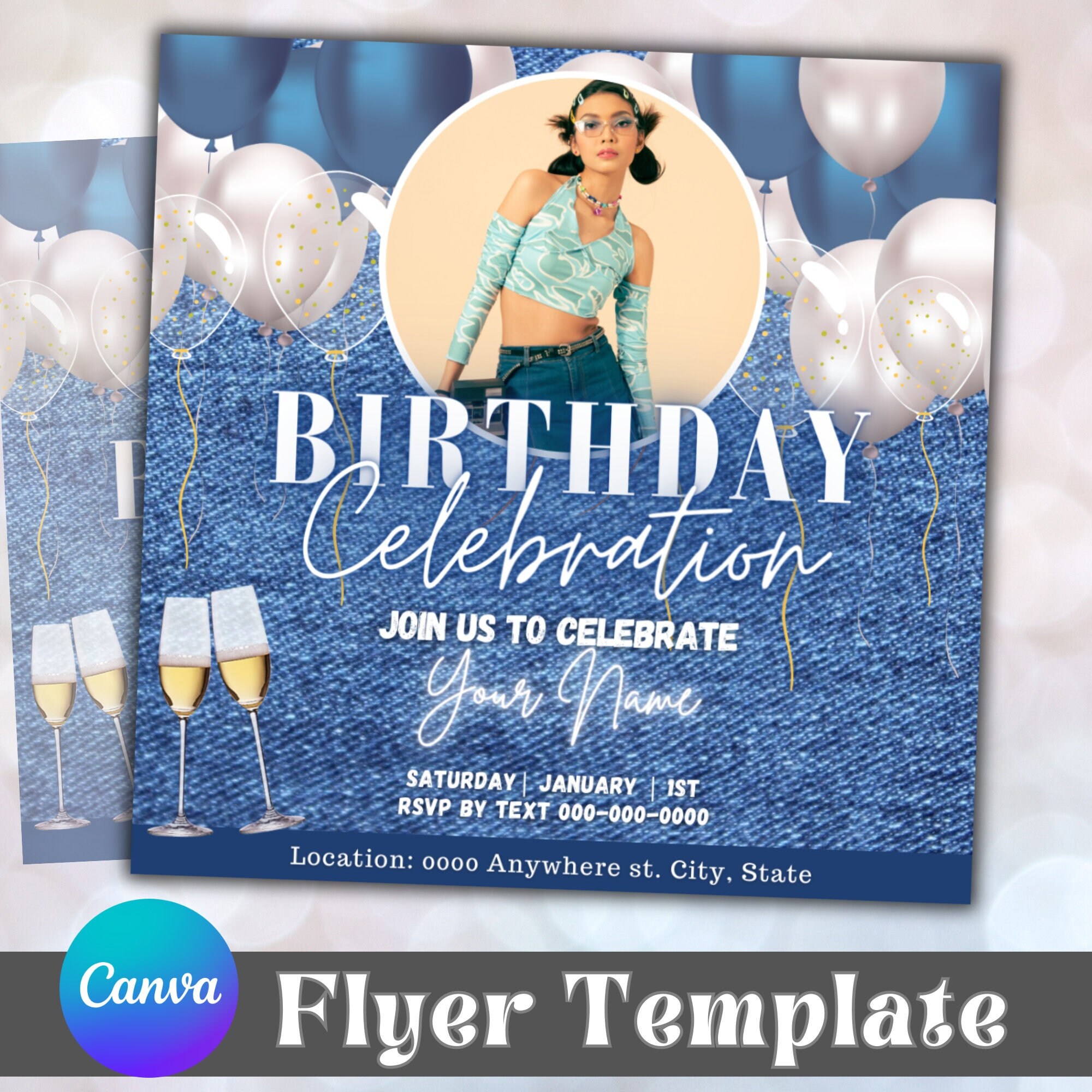 Birthday Flyer Template, CEO Birthday Flyer, Denim Party Invite ...