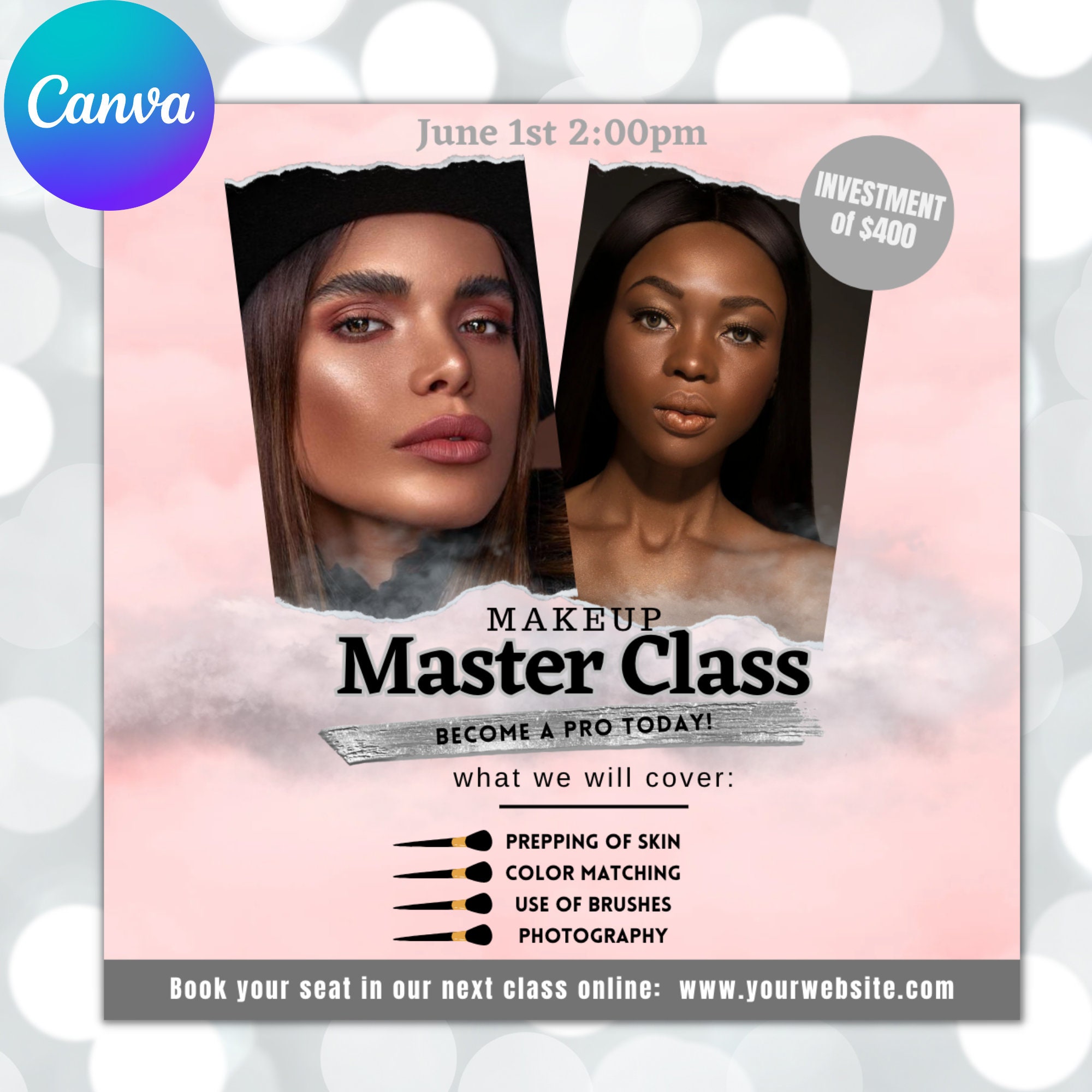 Makeup Artist Master Class Flyer, Canva Editable Aesthetic Flyer ...