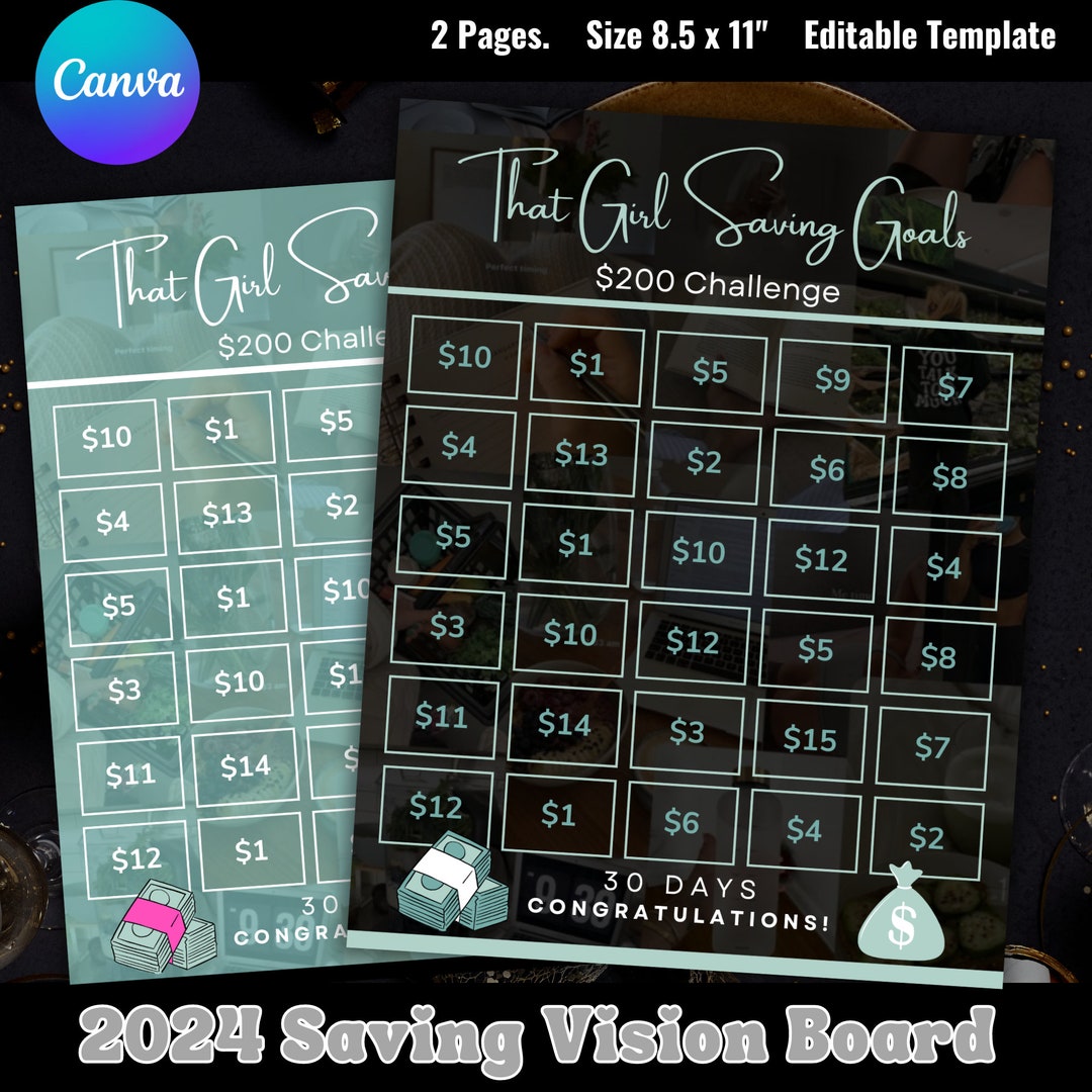 Money Saving Vision Board Template, 2024 Personal Money Saving Goals ...