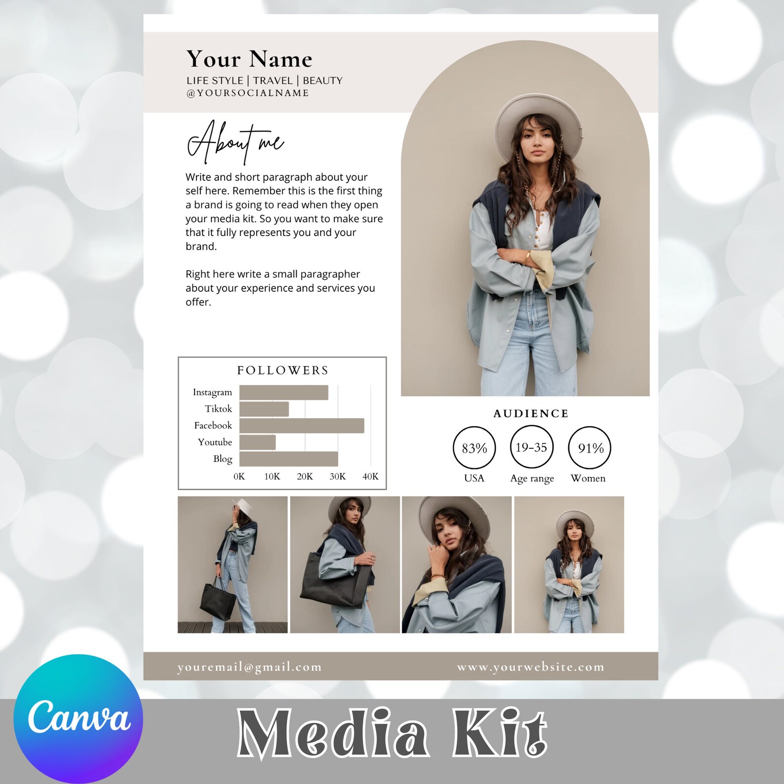 DIY Media Kit Template, One Page Influencer Media Kit, Content Creator ...