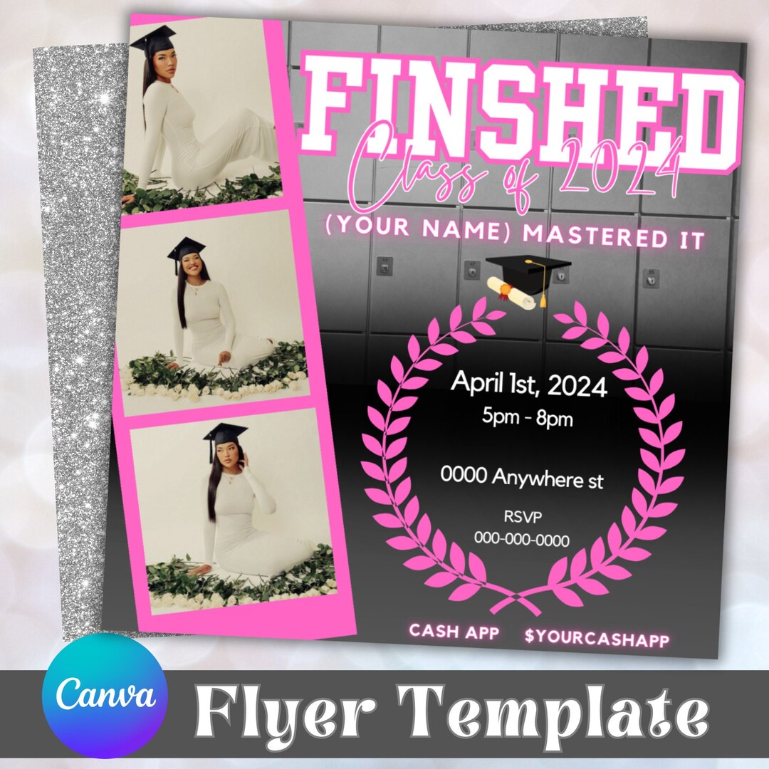 Graduation Party Invite Template, Pink 2024 Graduation Editable Flyer ...