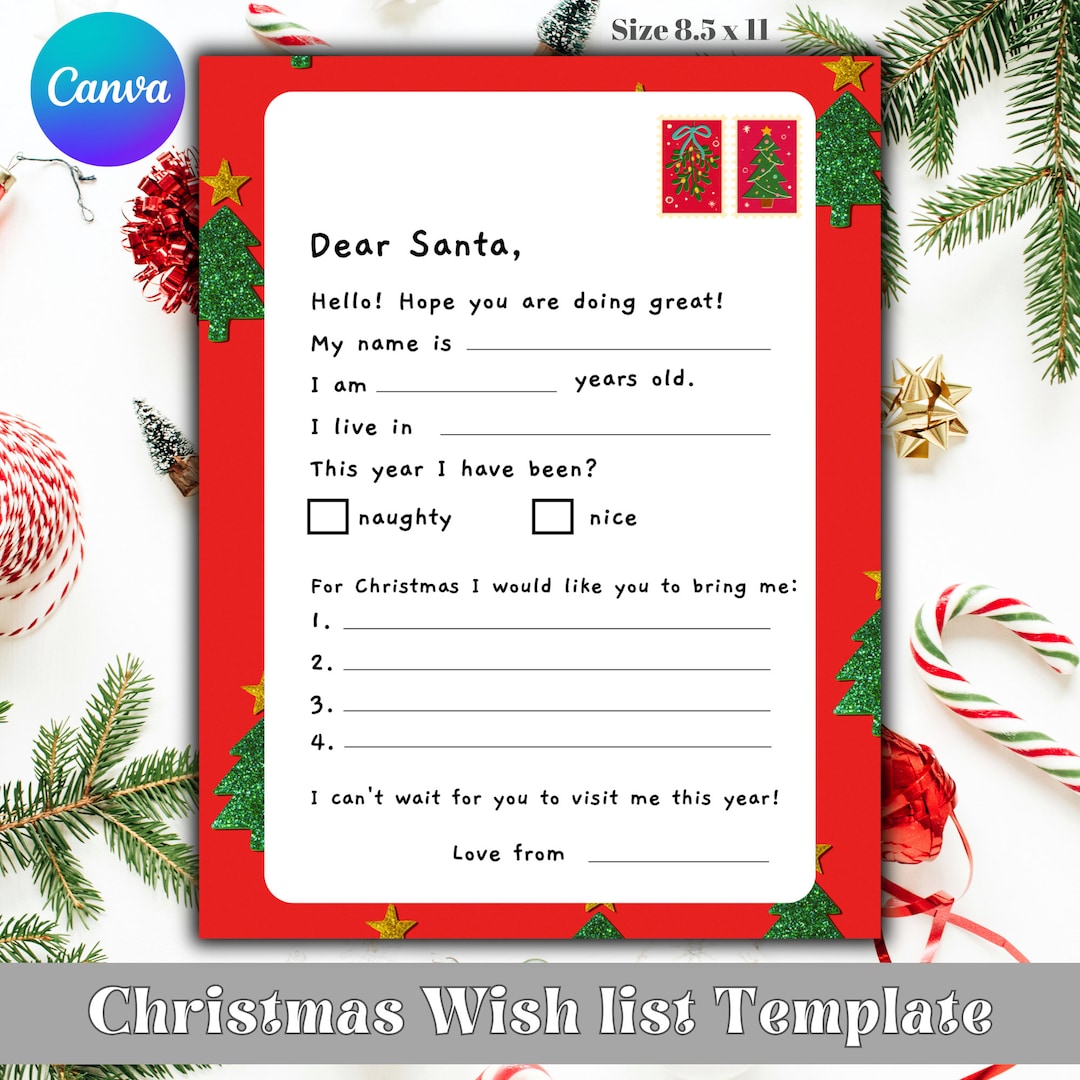 Christmas Wish List for Kids, Editable Template, Dear Santa Letter ...