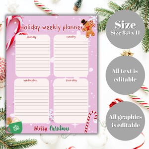 Christmas Planner Template, Digital Editable Template, Holiday Weekly ...