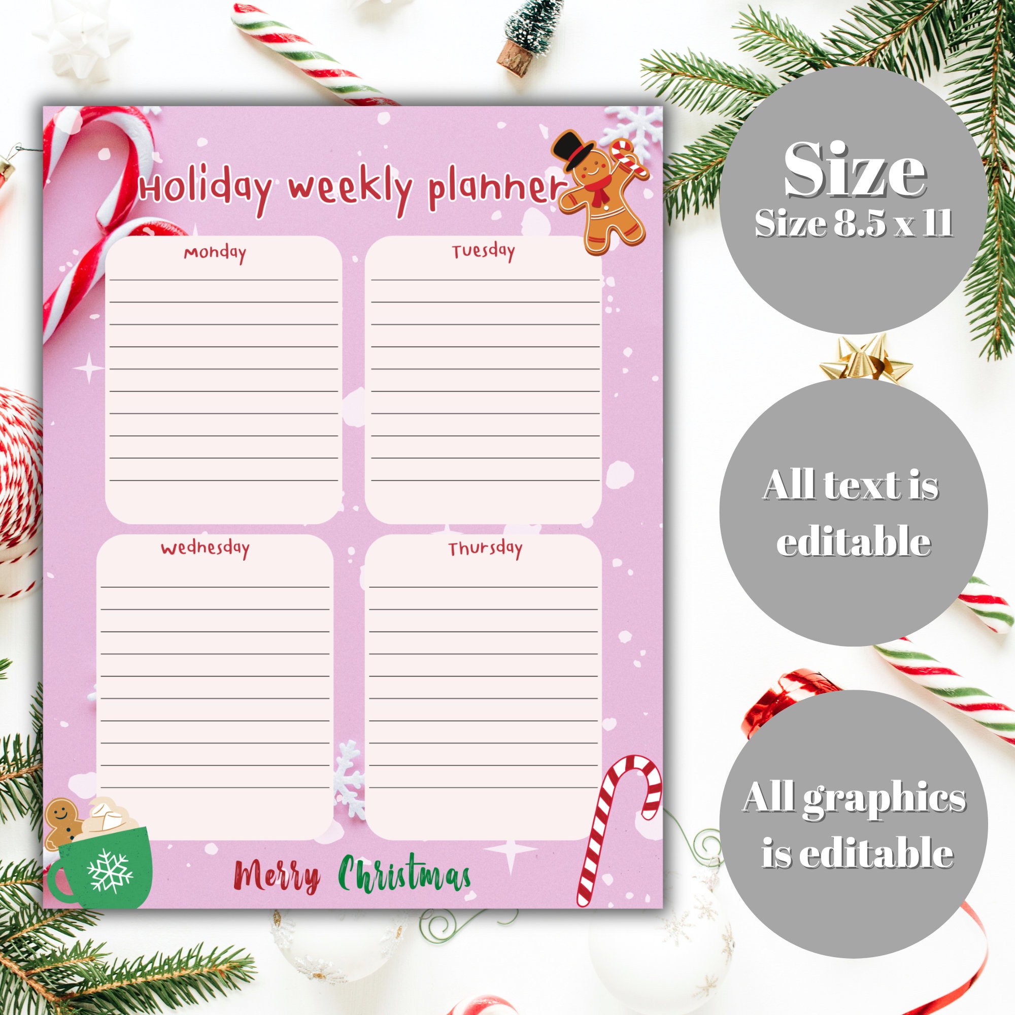Christmas Planner Template, Digital Editable Template, Holiday Weekly ...