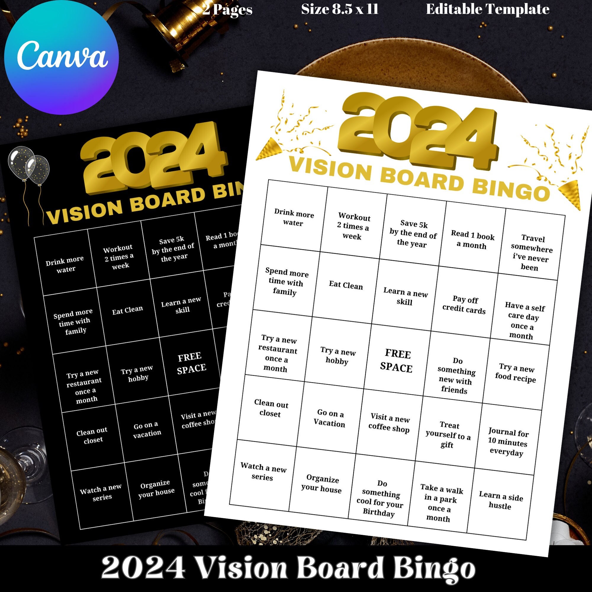 Vision Board Bingo Template, 2024 Personal Goals Bingo Game, Vision ...