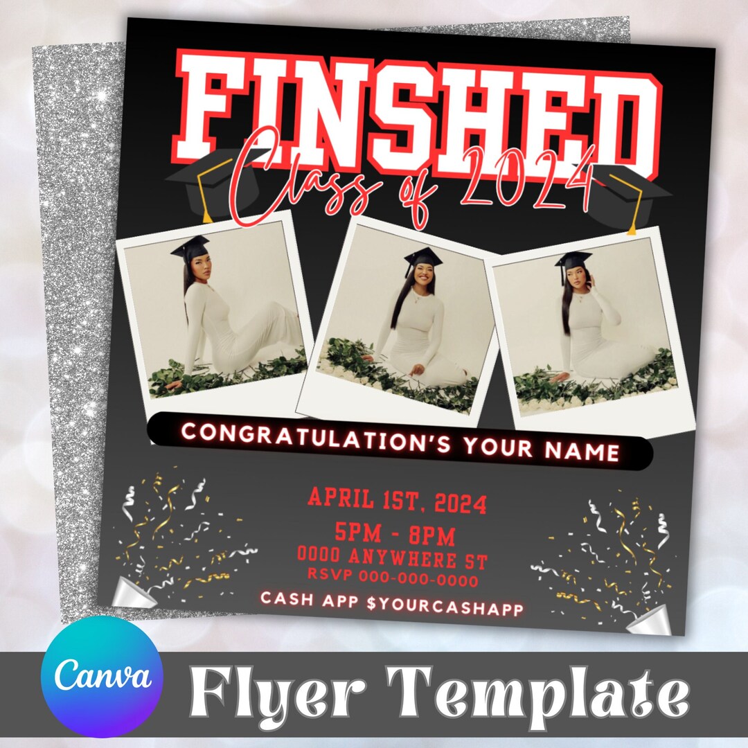 Graduation Party Flyer Template, Pink 2024 Graduation Editable Invite ...