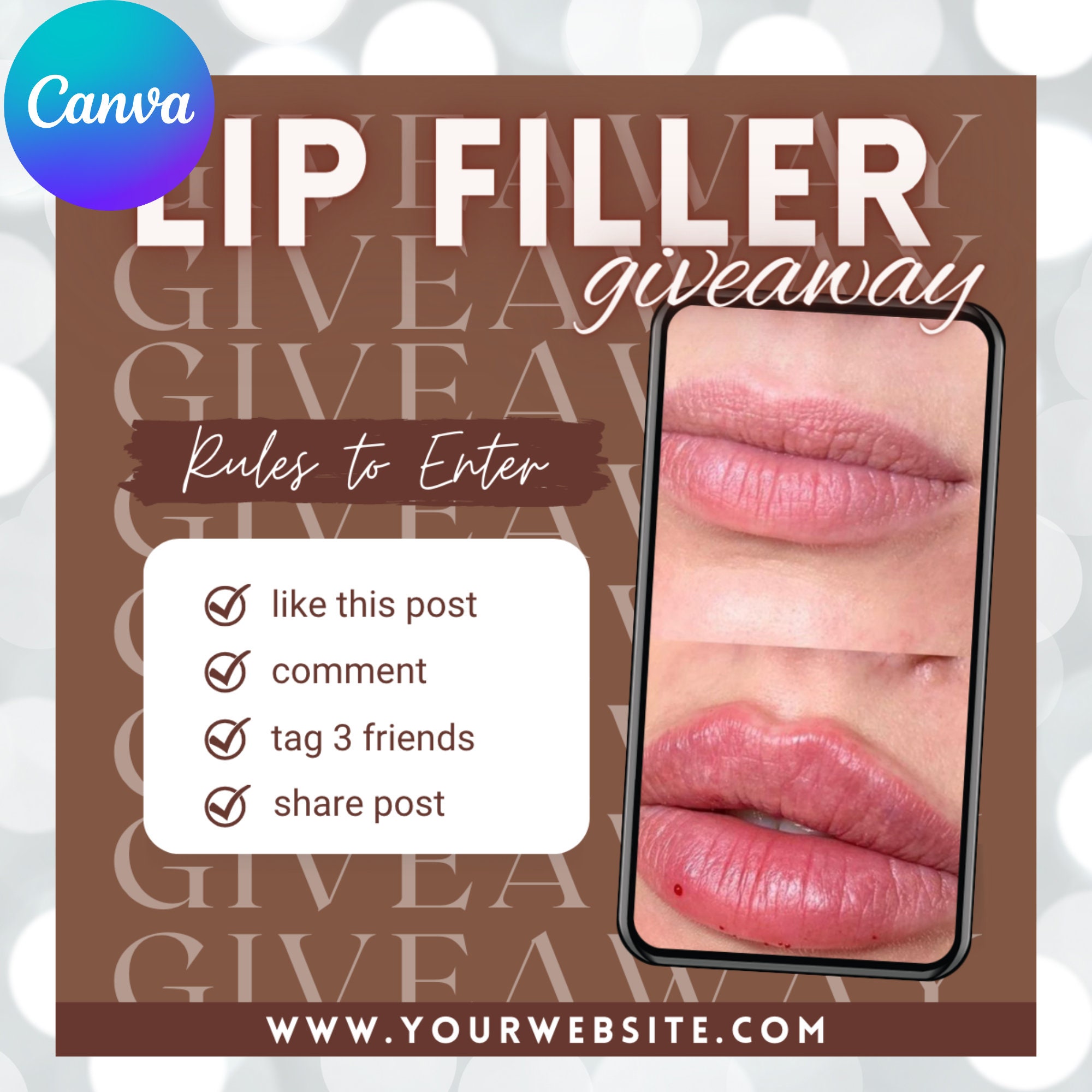 Lip Filler Giveaway Flyer Template, Lip Injections Flyer, Instagram ...
