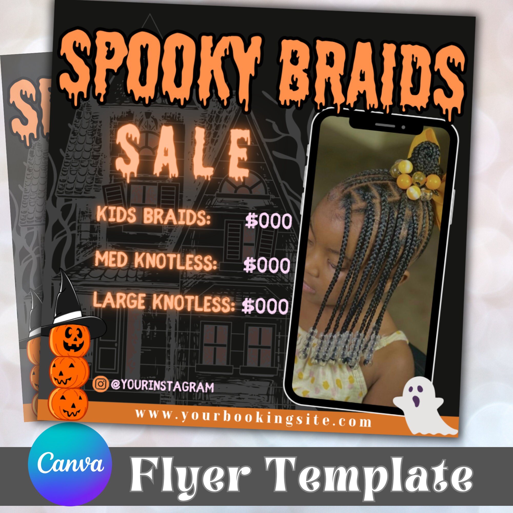 Spooky Sale Braid Flyer, Halloween Instagram Template, Book Now Kids ...
