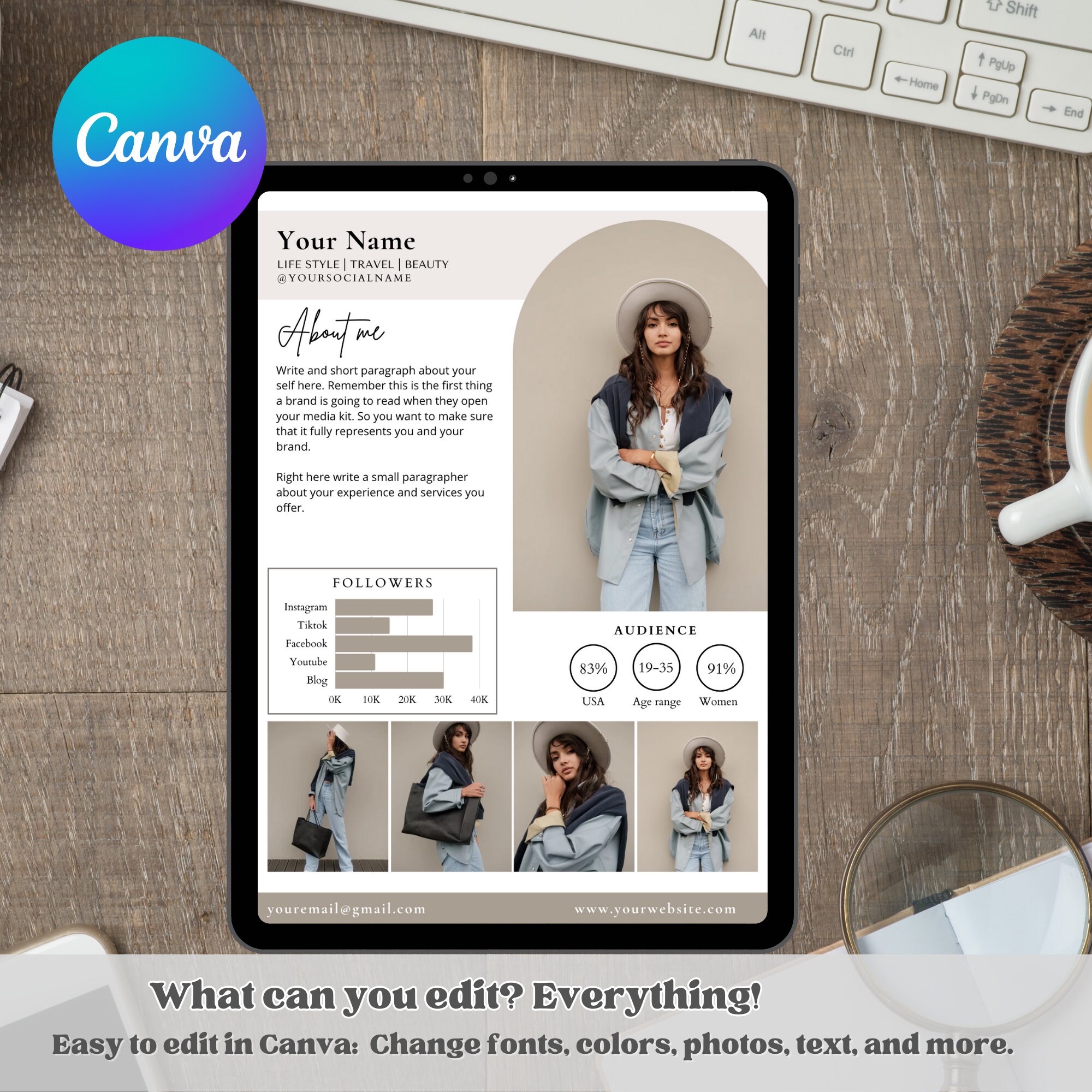 DIY Media Kit Template, One Page Influencer Media Kit, Content Creator ...