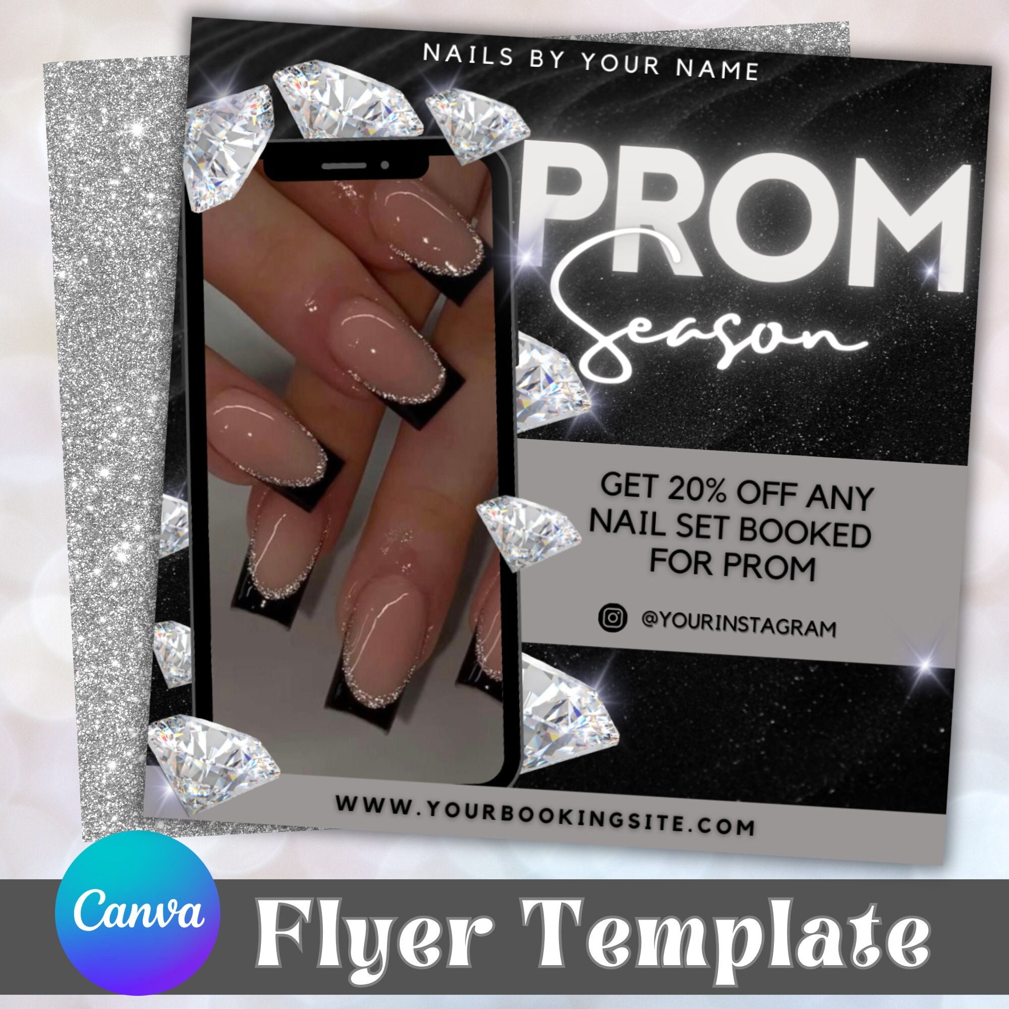 Prom Nail Flyer, Instagram Flyer Template, Prom Nail Tech Post, Prom ...