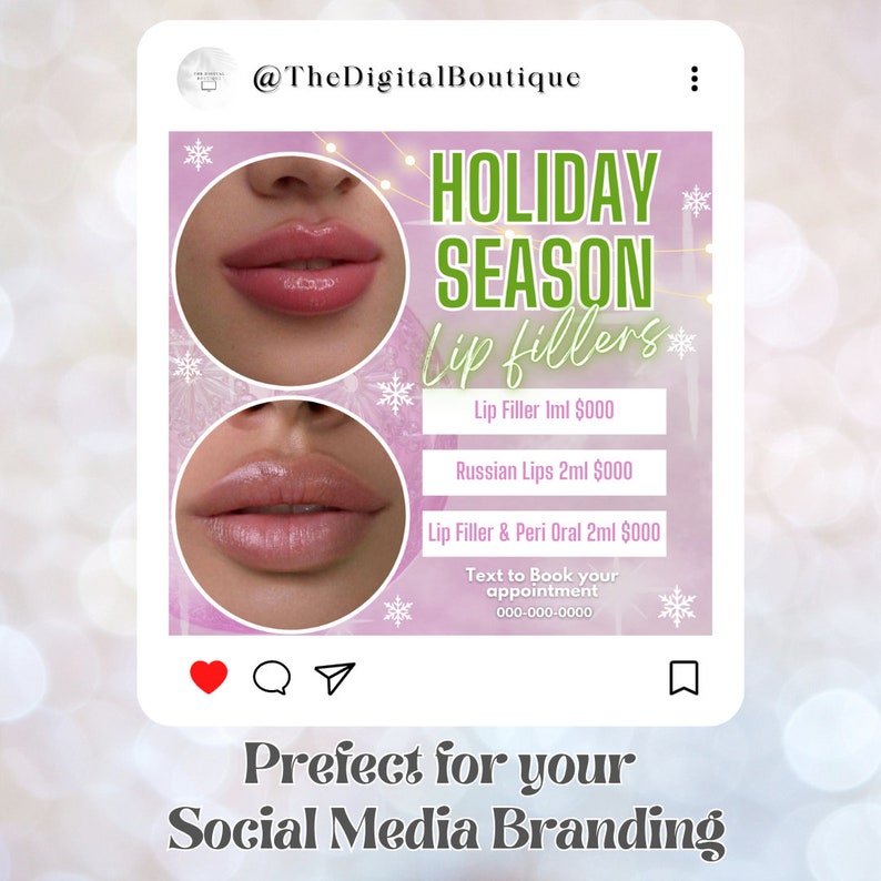 Holiday Lip Filler Flyer Template, Pink Christmas Lip Filler Flyer ...
