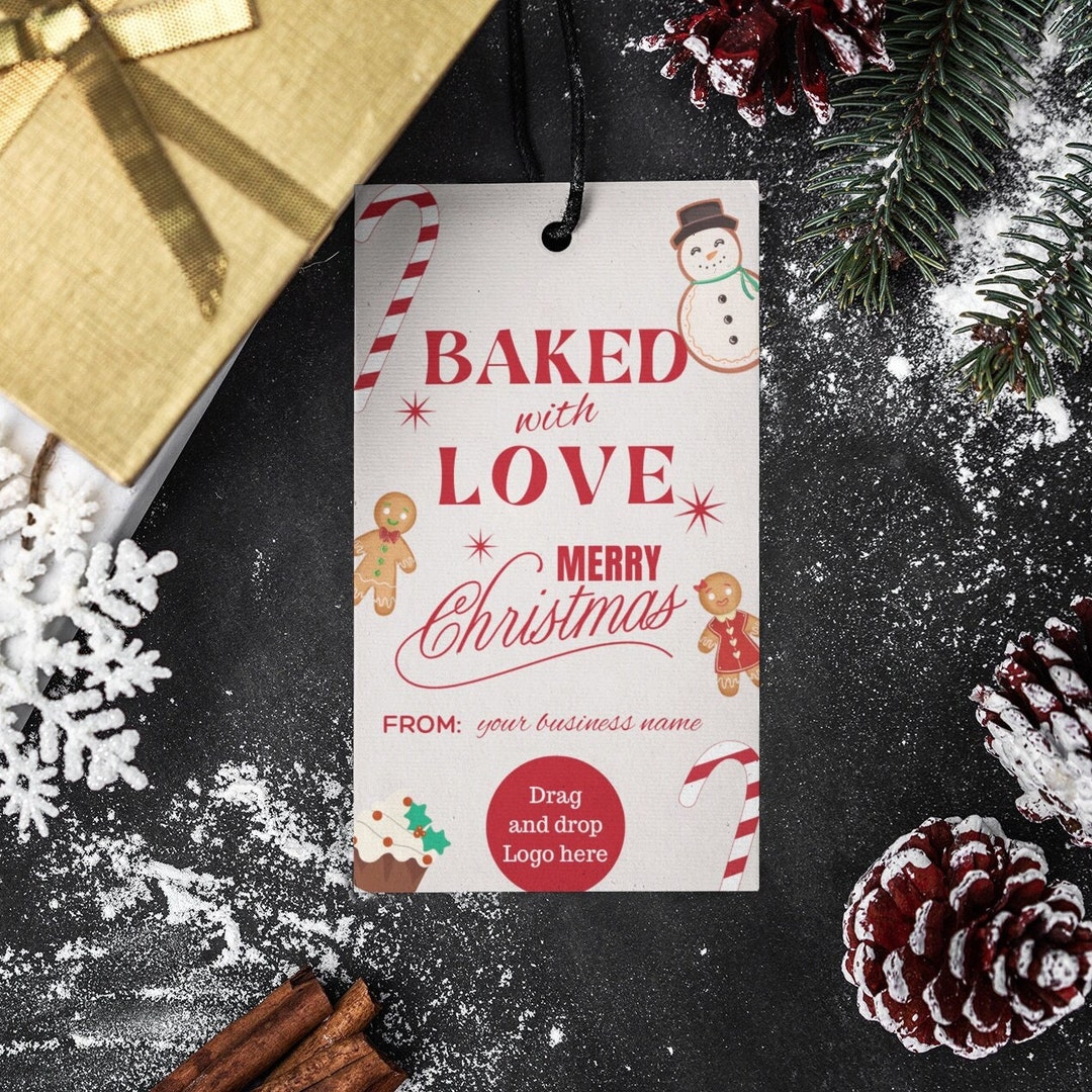 Editable Christmas Cookie Tag, Bakery Christmas Tag, Baked With Love Tag, Merry Christmas Favor ...