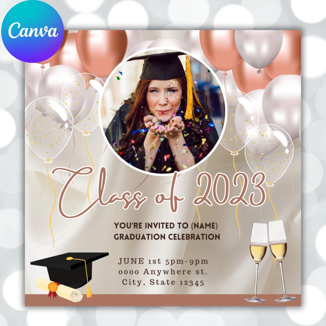 Graduation Party Flyer Template, Editable Template, High School ...